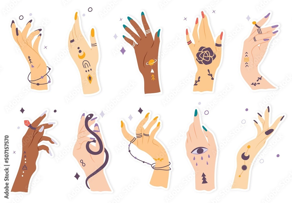 Hand Illustrations with Spiritual Astrology Palmistry Theme Stock ...