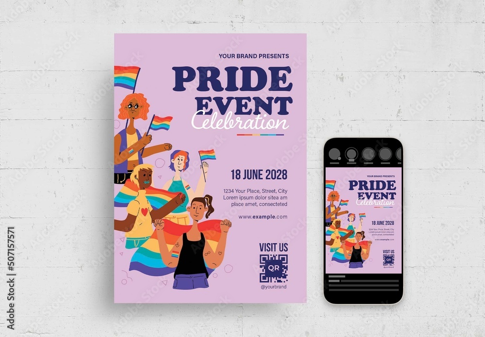 Gay Pride Event Flyer with Lgbt Activist Characters plantilla de Stock ...
