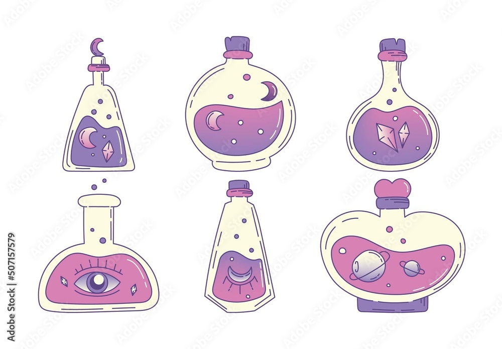 Magic Potion Spell Bottle Illustrations for Spirituality Astrology ...