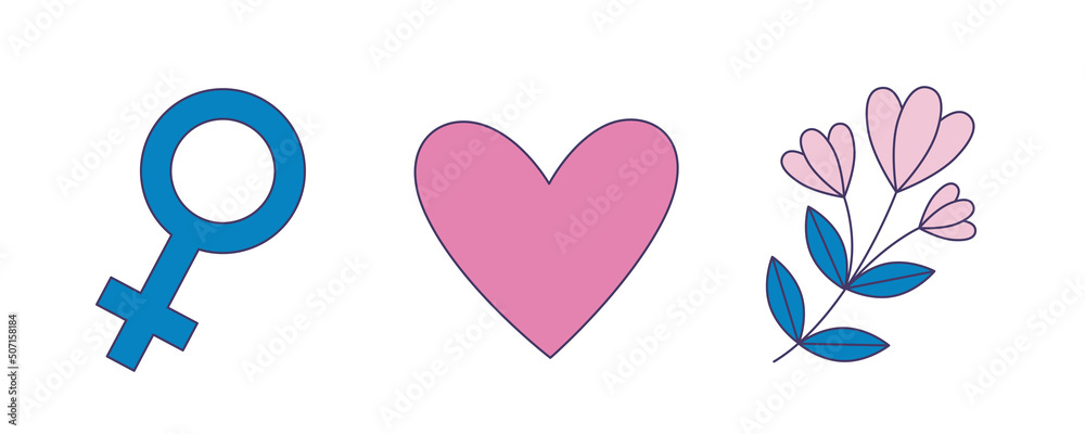 International Women's Day concept items and feminine symbols set ...