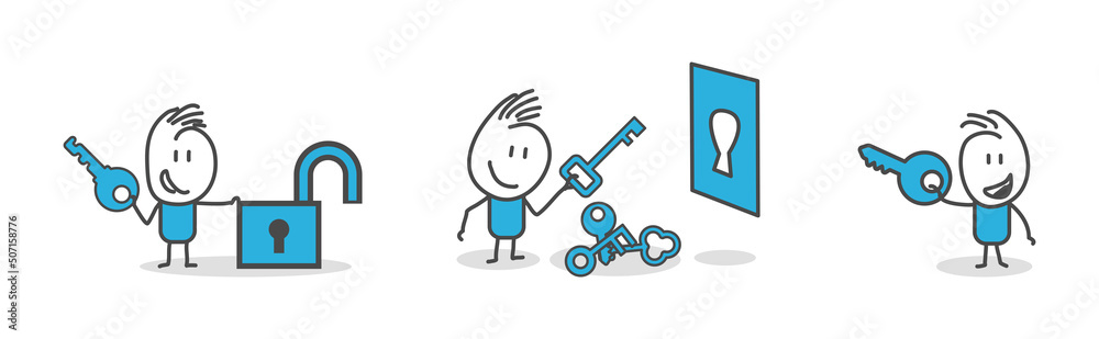 Stick figures. Key to success, business opportunity or solution concept ...