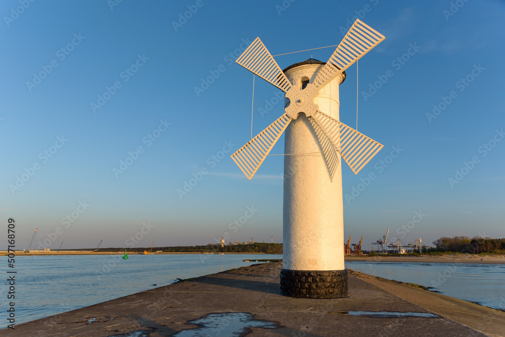 Stawa Mlyny an official symbol of Swinoujscie at sunset Stock Photo ...