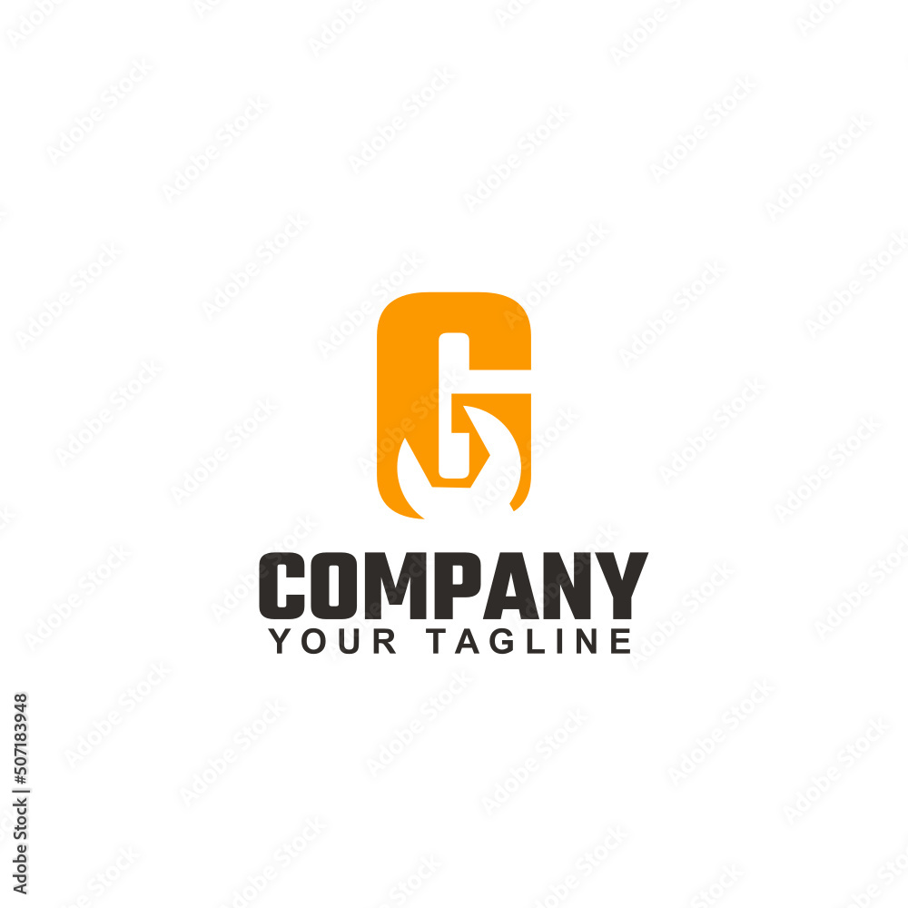Logo of Letter G and Wrench isolated on white background. Vector ...