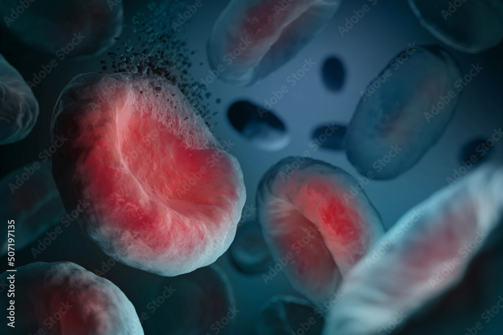 Hemoglobin infection and disintegrate crumble break veins red blood ...