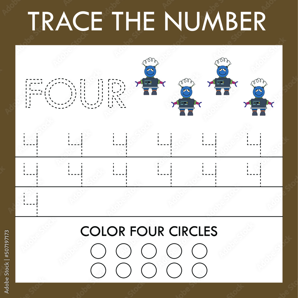 A game of tracing the outlines of the number four with funny robots ...