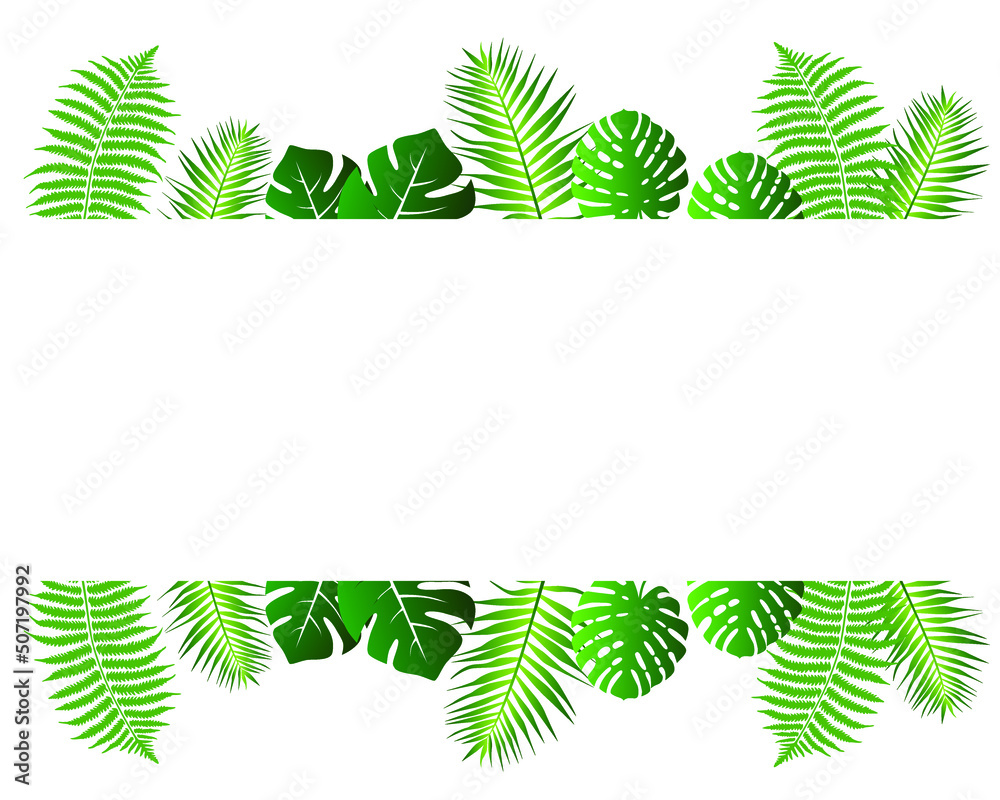 Abstract leafy border design concept of green leaves isolated on white ...