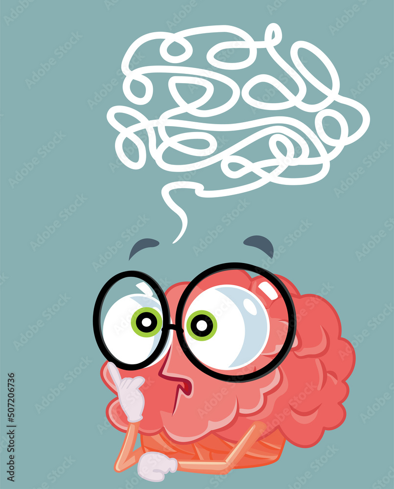 Puzzled Brain Thinking Hard Vector Cartoon Illustration Intelligent
