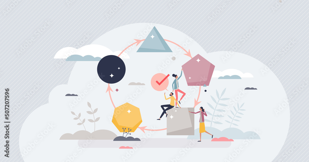 Work process workflow and business development stages tiny person ...