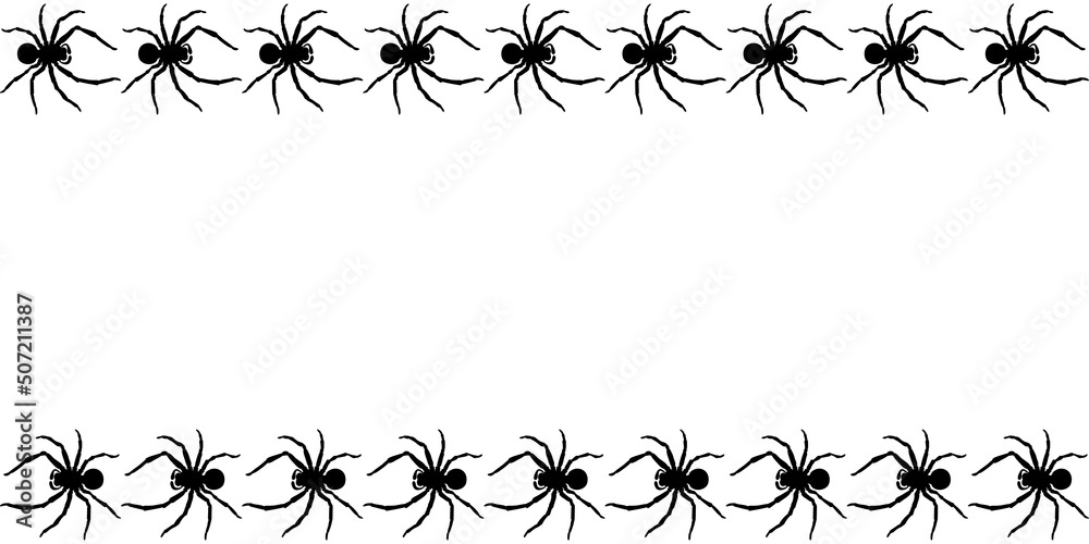 Vector border, frame from black silhouettes spiders in flat style ...