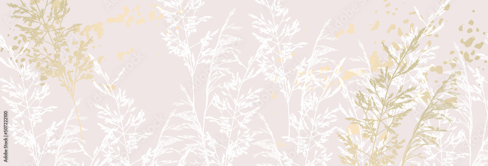 Luxury floral pattern with gold leaves on a pastel pink background ...