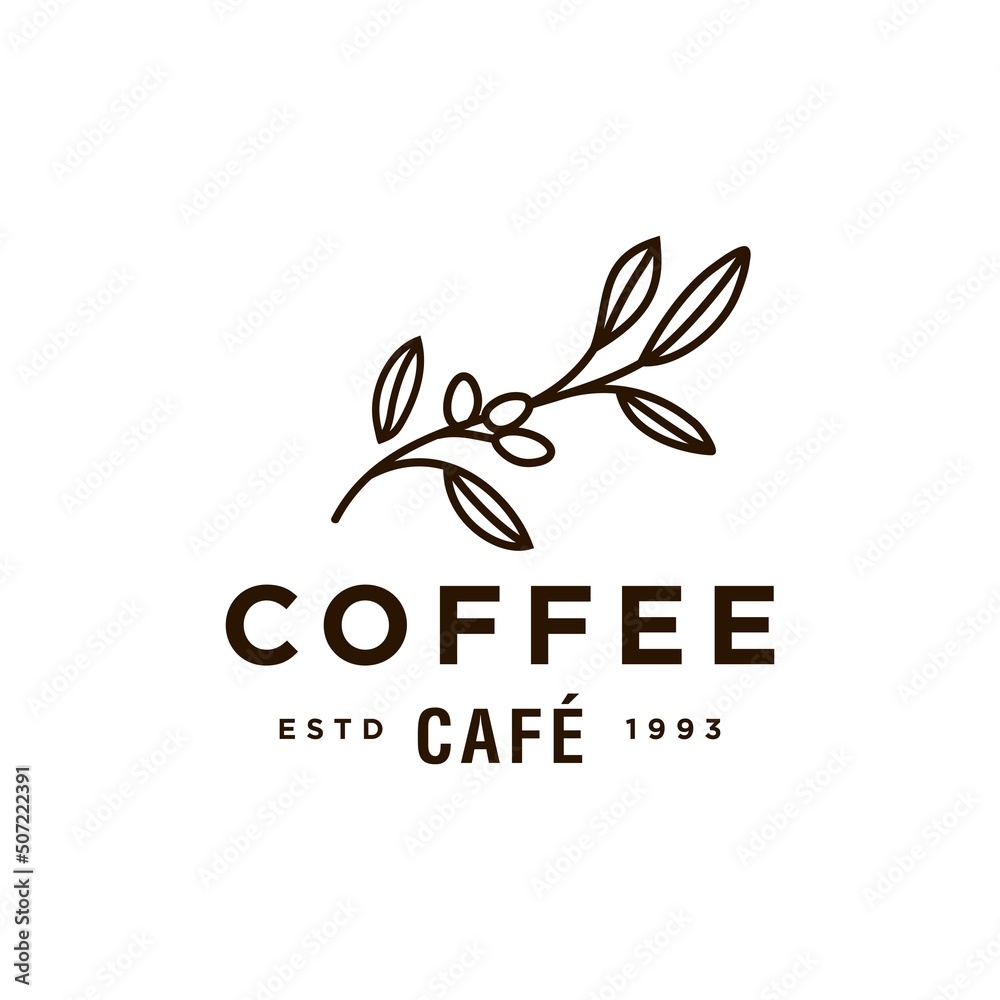 natural coffee logo concept, coffee bean plant branch hipster minimal ...