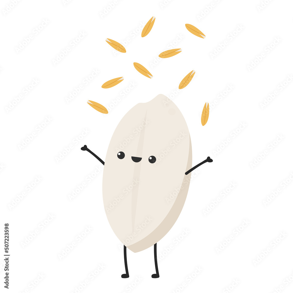 Rice character design. rice vector on white background. Paddy vector ...