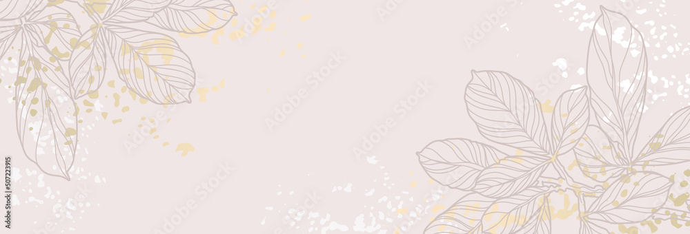Luxury floral pattern with gold leaves on a pastel pink background ...