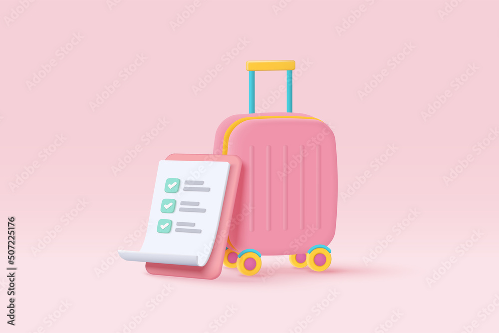 3d white clipboard task management todo check list with suitcase on ...