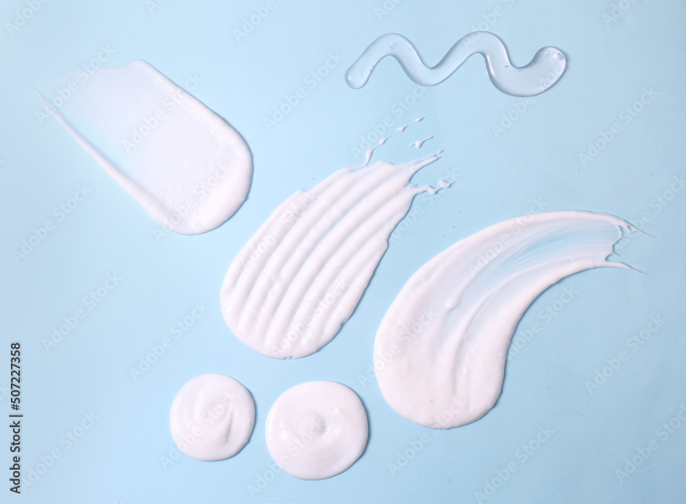 Different skin care product texture swatches like face wash, lotion ...