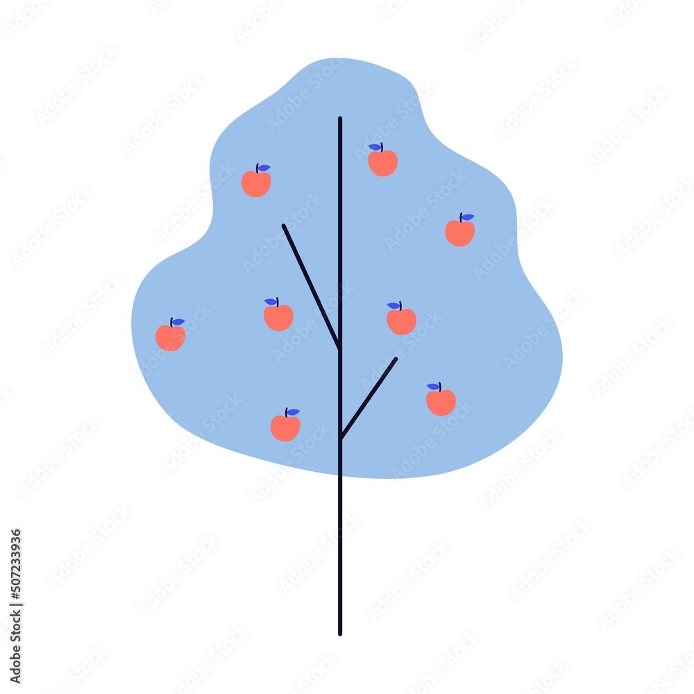 Fruit tree with apples flat vector illustration. People feeding pigs ...