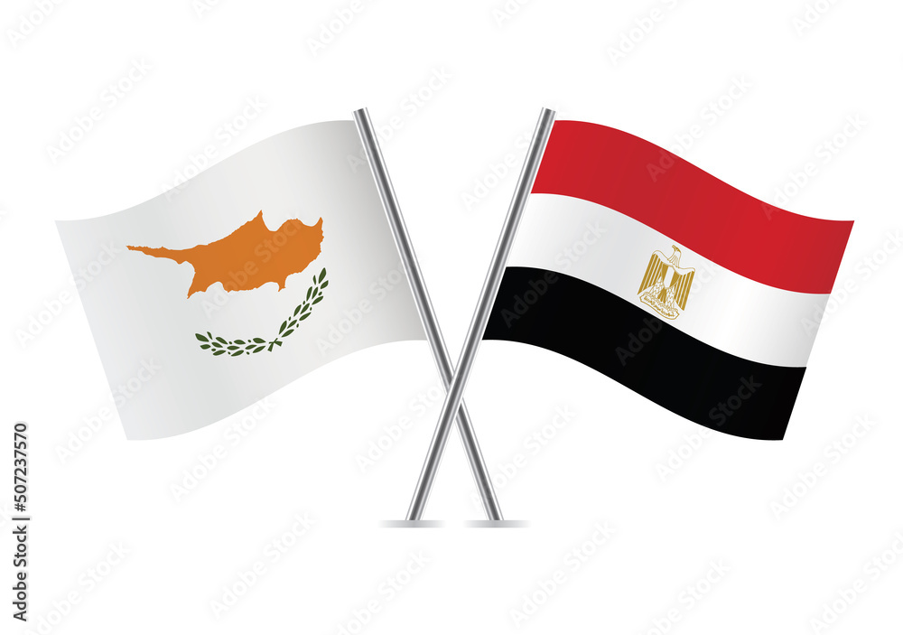 Cyprus and Egypt crossed flags. Cypriot and Egyptian flags on white ...