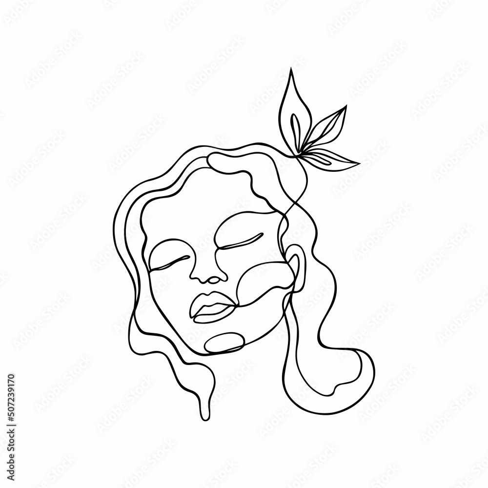 Vector illustration of female portrait in line art style, one line ...