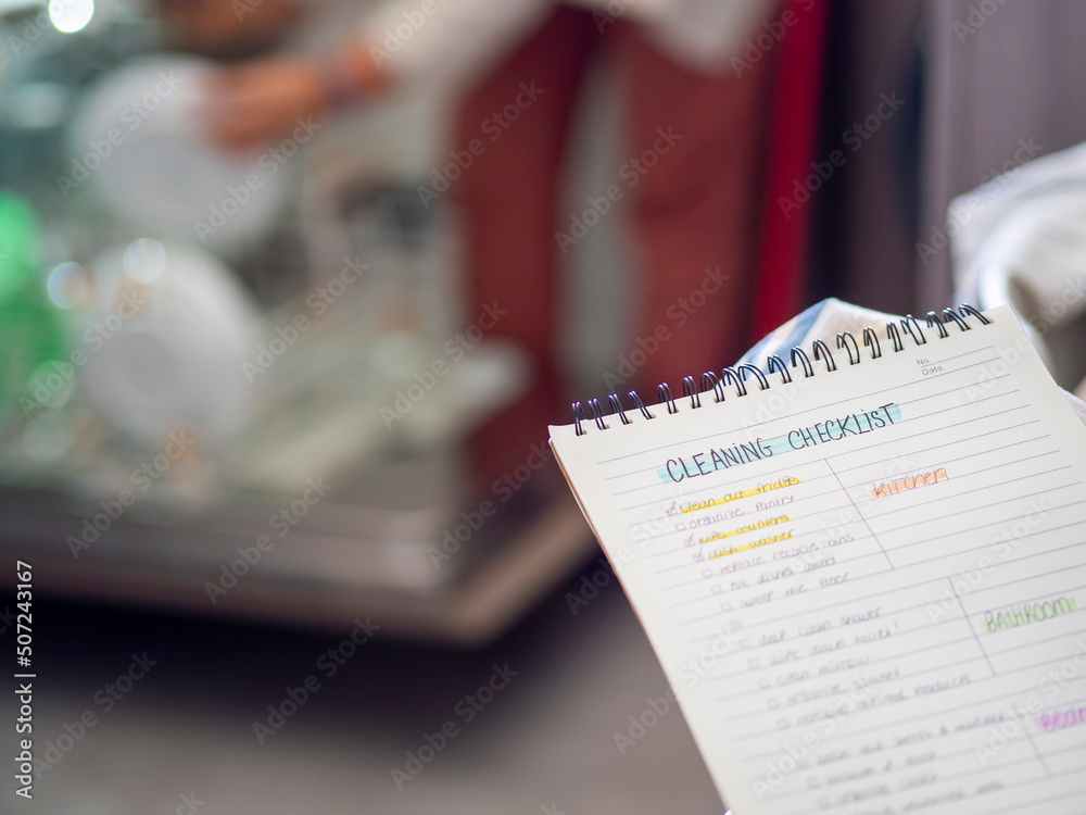 Fotka „Cleaning checklist for planning routine at home with marks ...