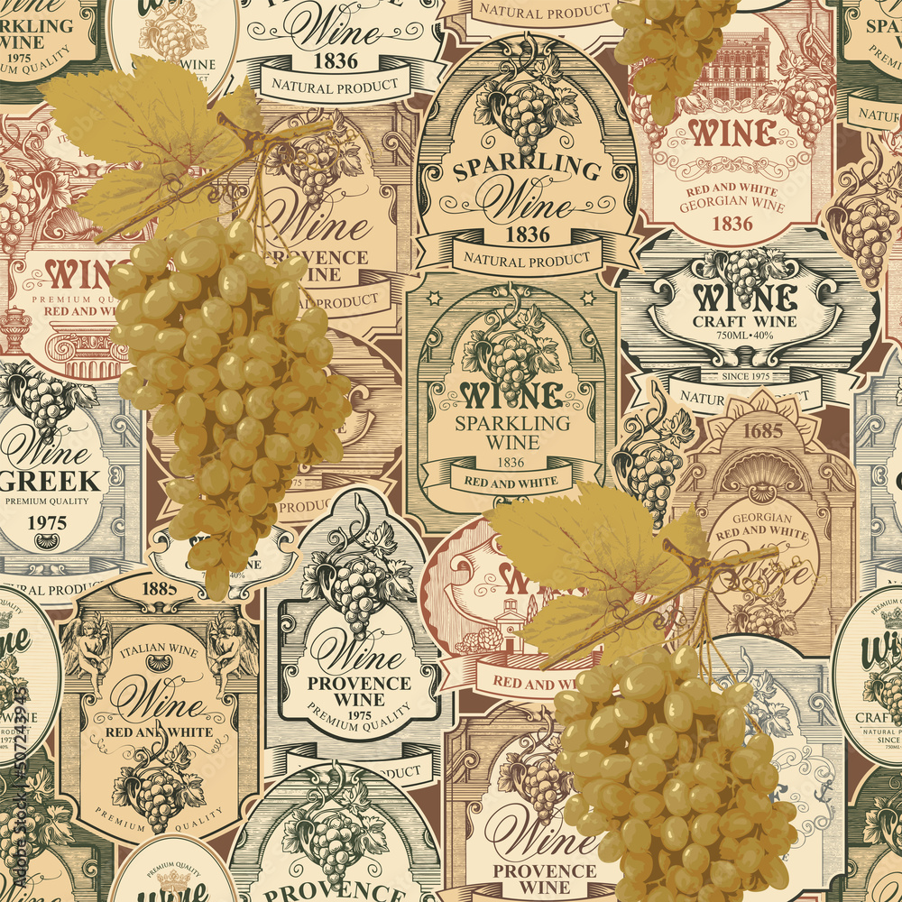 Stockvector Seamless pattern with bunches of green grapes on a backdrop ...