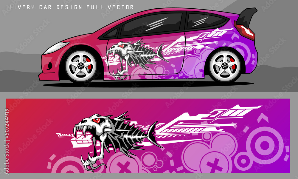 car livery design with cool graphics with red to purple gradient colors ...