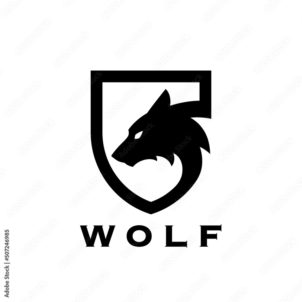 Black wolf shield logo. Wild animal badge icon. Wolves silhouette ...