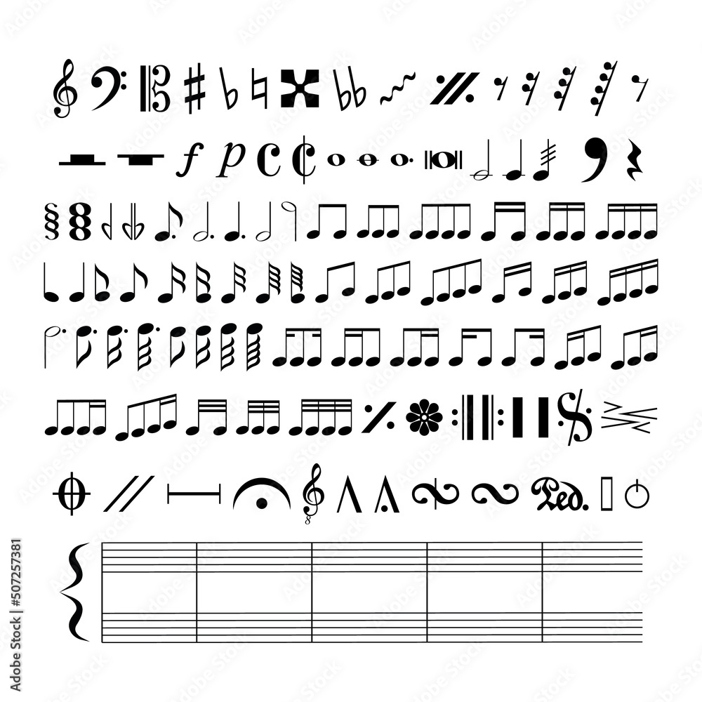 Vector iilustration of all music notes and symbols isolated on white ...