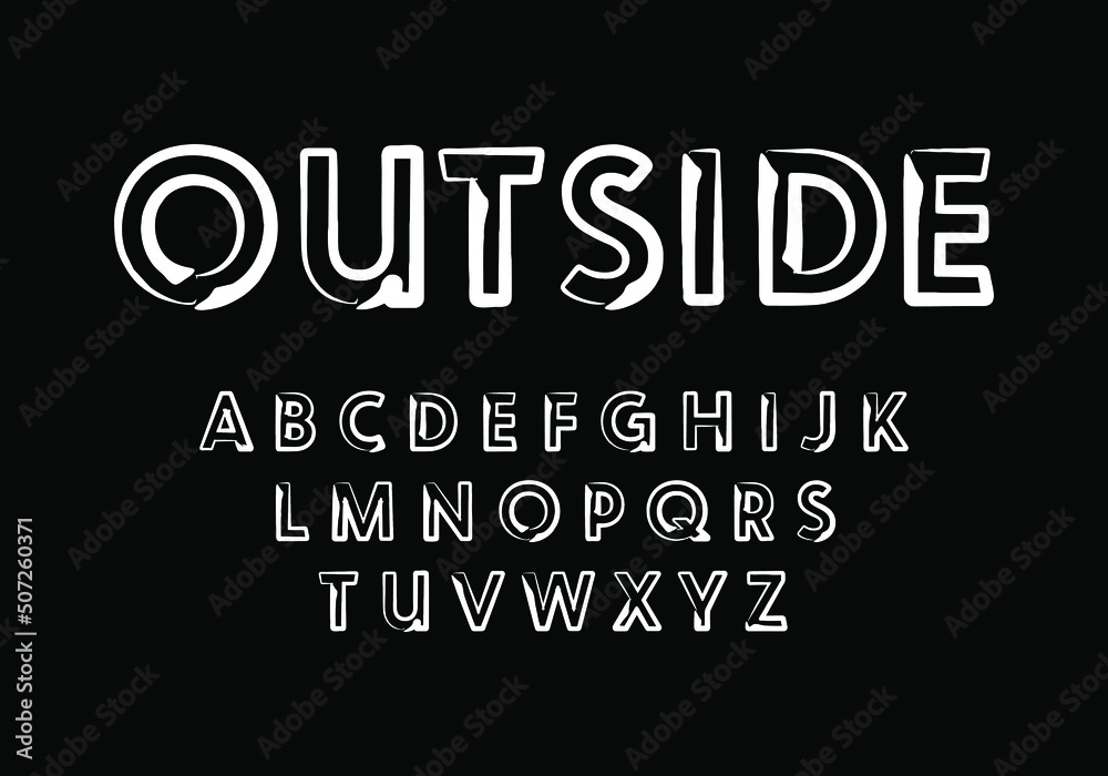 Bold font with outline stroke style. Vector font for typography, title ...