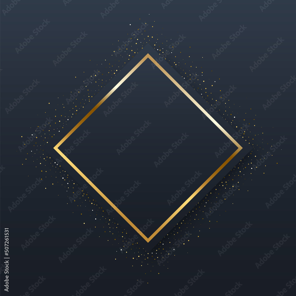 Decorative rhombus gold frame vector illustration. 3d realistic shiny ...