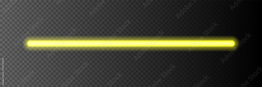 Neon light stick on transparent background. Yellow led line glowing ...