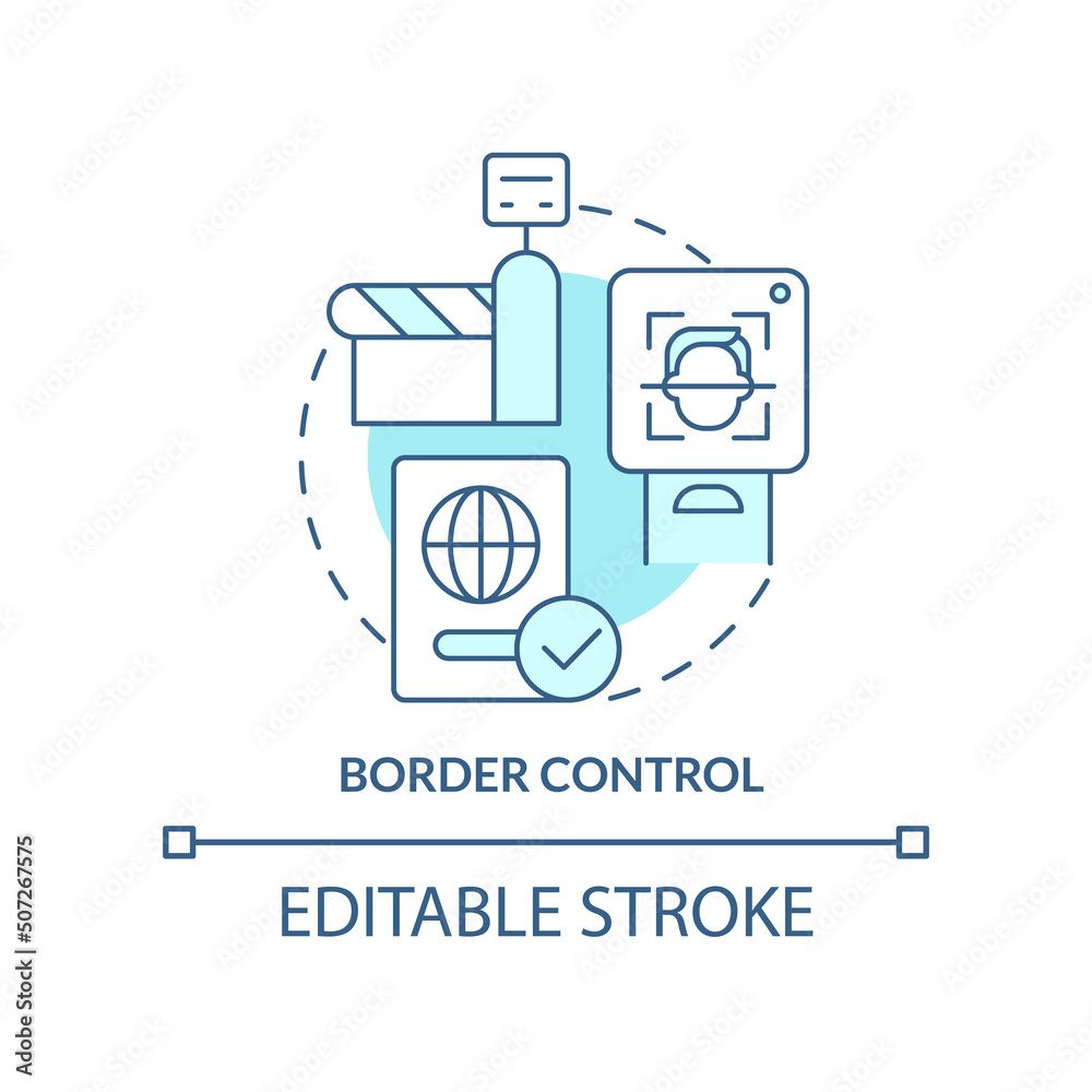 Vetor de Border control turquoise concept icon. Biometric technology ...
