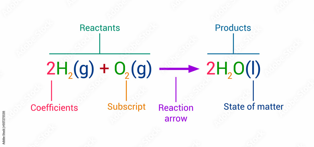 parts of chemical equation chart Stock Vector | Adobe Stock