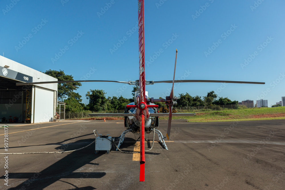Back view of the helicopter model AS350 B2 of the military police Stock ...