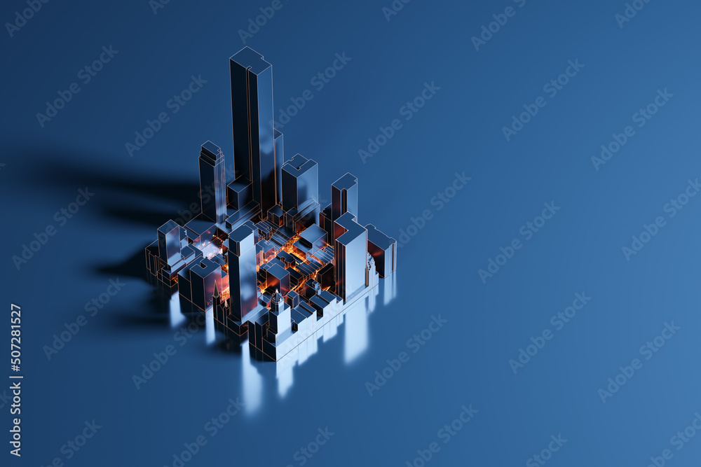 Beautiful hi-tech city background with copy space. 3D render Stock ...