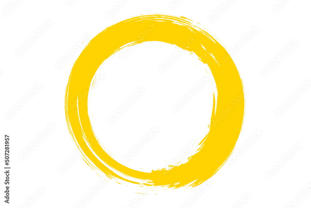 Circle brush stroke vector isolated on white background. Yellow enso ...