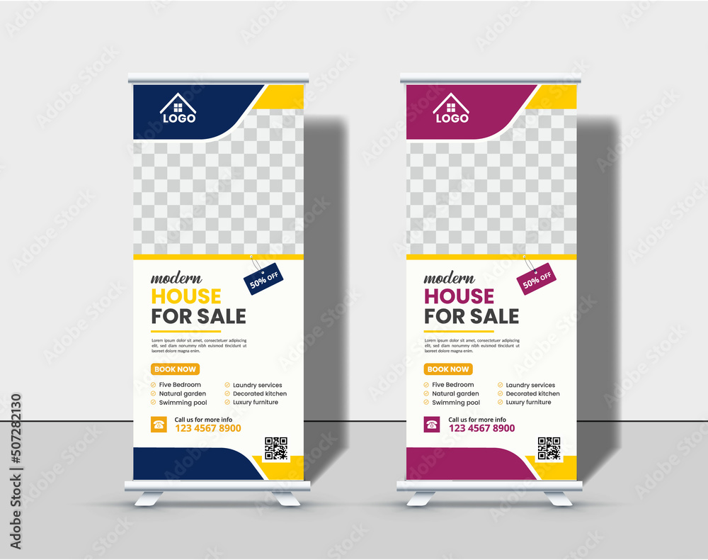 Corporate real estate roll up banner or pull up banner design template ...