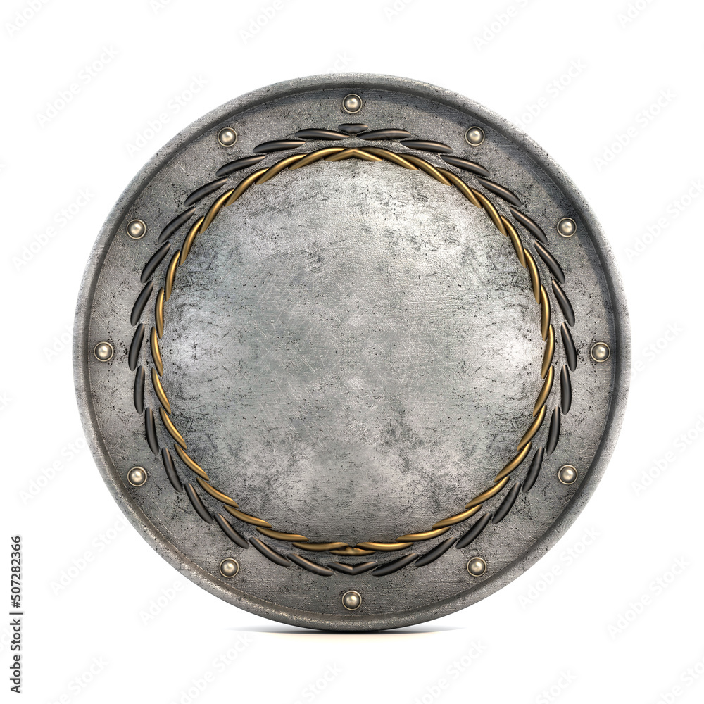 Round metal shield isolated on white background. 3D illustration Stock ...
