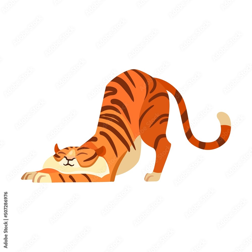 Cute tiger stretches, cartoon illustration. African tiger and tigress ...