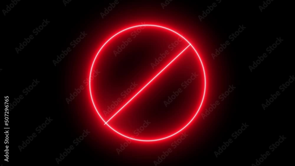 Neon Prohibited Sign Animation on dark background. red Not Allowed ...