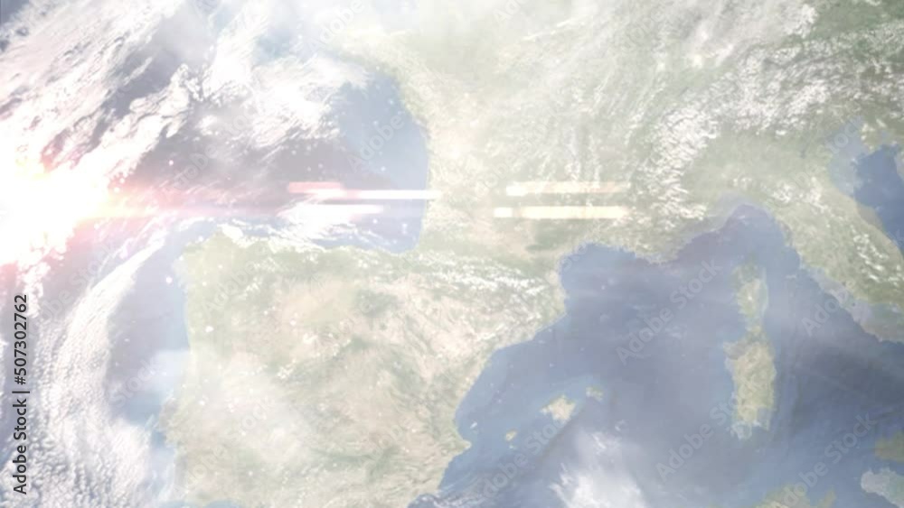 Earth zoom in from outer space to city. Zooming on Pau, France. The ...