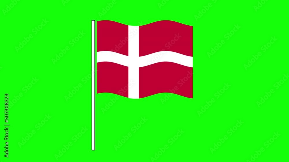 Denmark flag animation. Seamless loop waving Denmark flag on green screen. Chroma key. Isolated ...