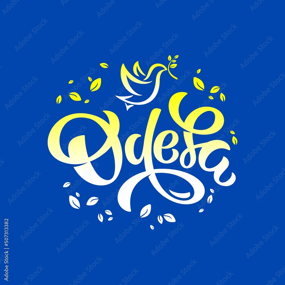 Ukrainian Odesa Vector Lettering illustration with dove of peace for ...