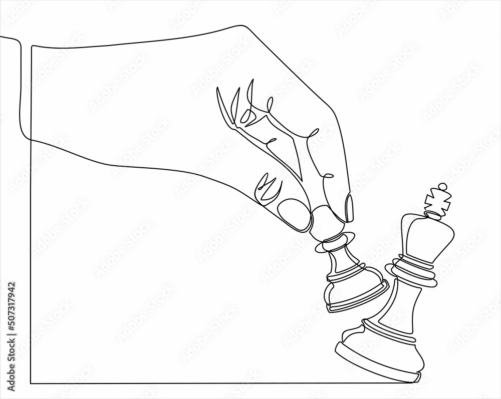 continuous line drawing of hands holding the figure of a chess piece ...