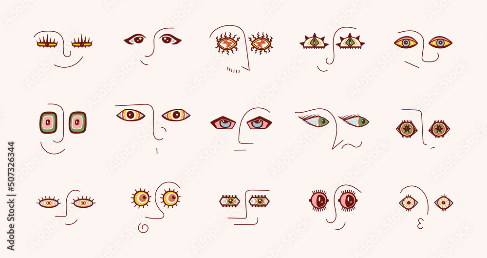 Collection with Abstract Various Strange Faces with Evil, Funny, Comic ...