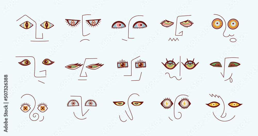 Collection with Abstract Various Strange Faces with Evil, Funny, Comic ...