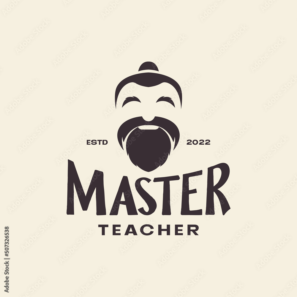 old man beard asian master vintage logo design vector graphic symbol ...