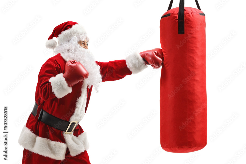 Santa claus boxing a punching bag Stock Photo | Adobe Stock