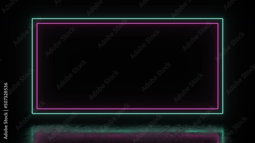 Neon rectangle created by a frame of double fluorescent light on a ...