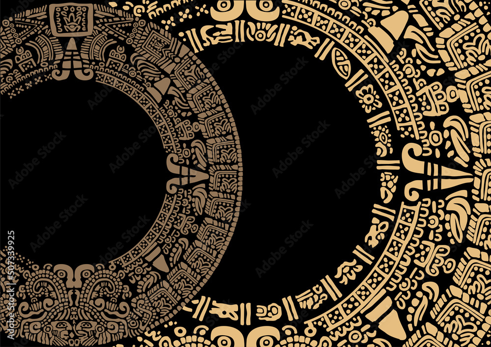 Abstract frame, Mayan calendar.Space,yin and yang, Mask, inca, mexico ...