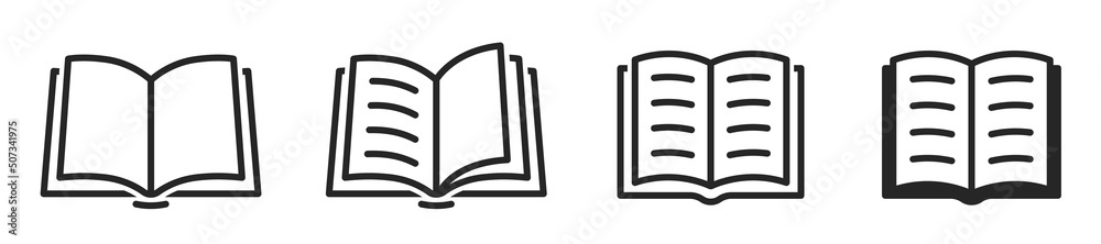 Book icon set. Education symbol collection. Book opened flat and line ...